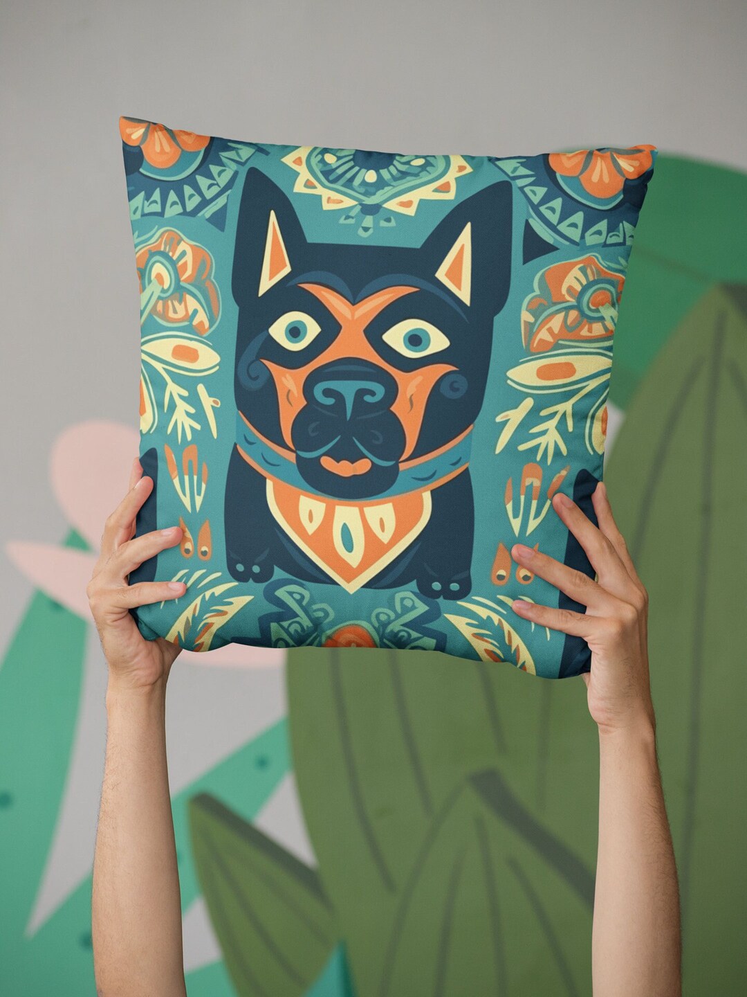 Tiki Dog, Tiki Bar Outdoor Decorative Pillow - Double Sided Print ...