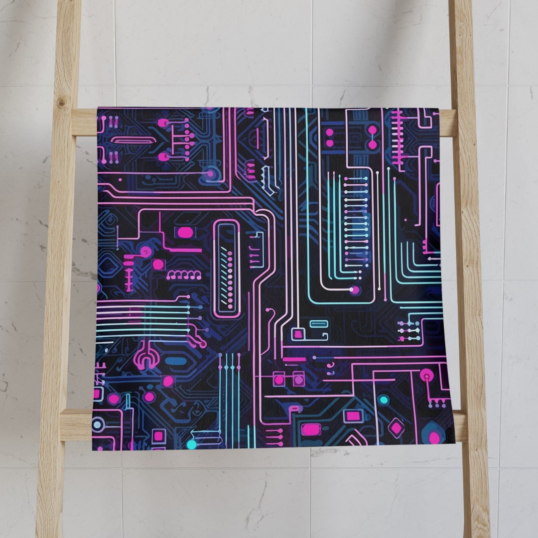 Neon Tech Nerd Hand Towel - Soft Polyester and Cotton Blend, Kitchen ...
