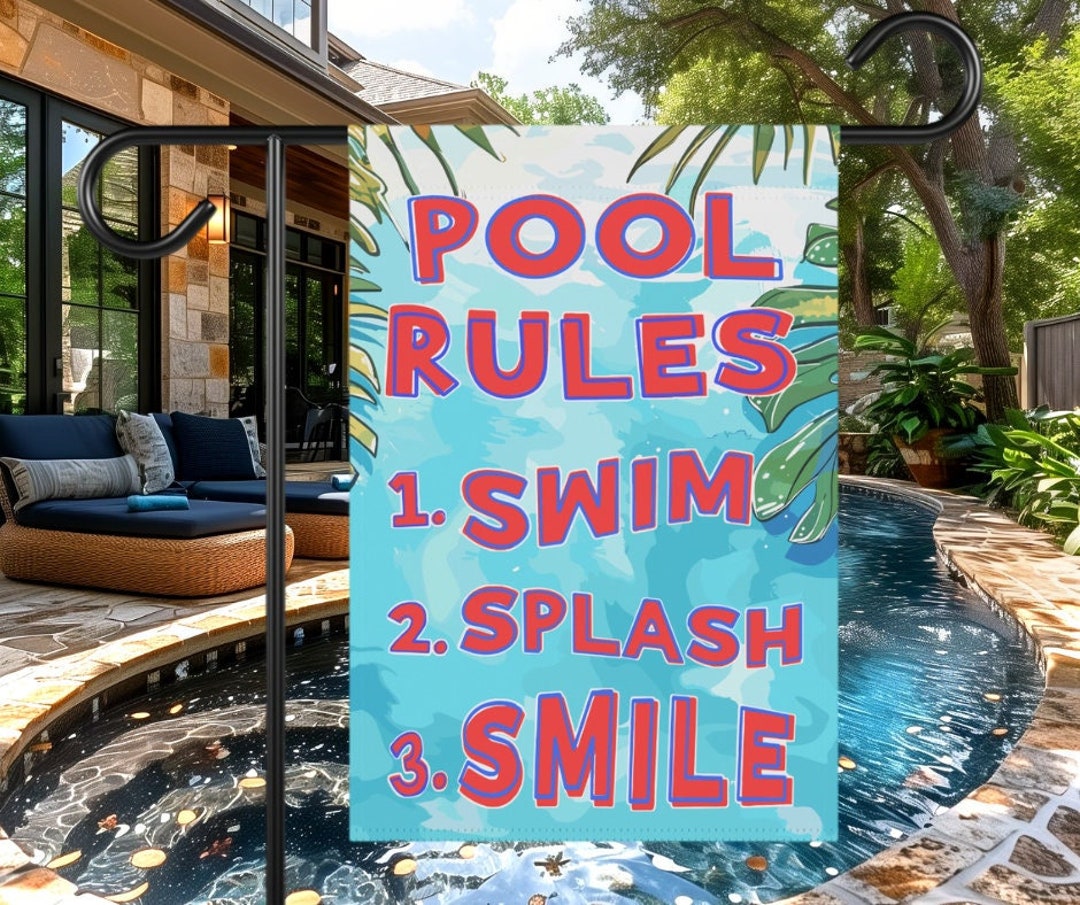 Pool Rules Poolside Flag | Swim Splash Smile Pool Flag | Fun Blue Pool ...