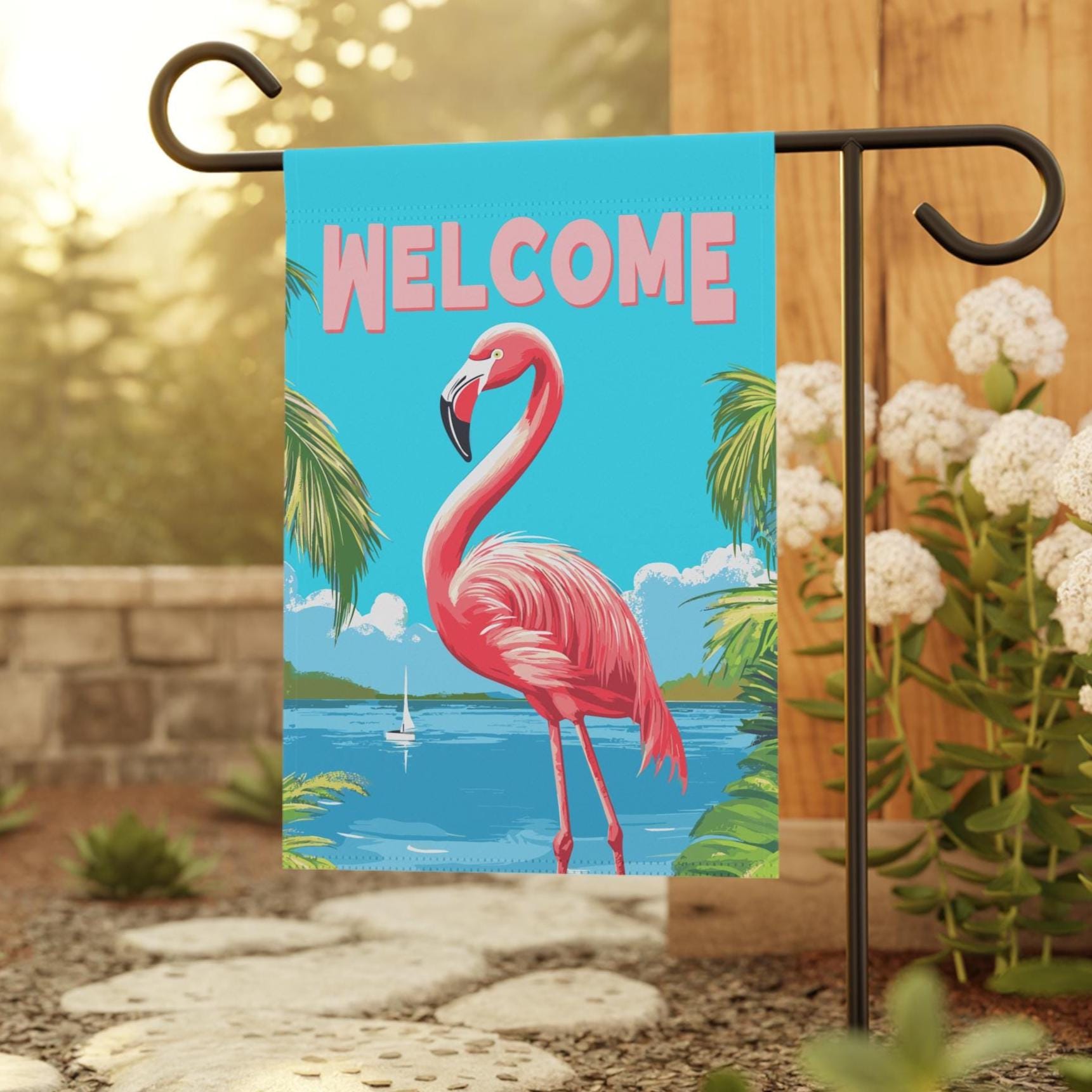 Pink Flamingo Welcome Flag | Fun Summer Welcome Garden Flag | Seasonal ...