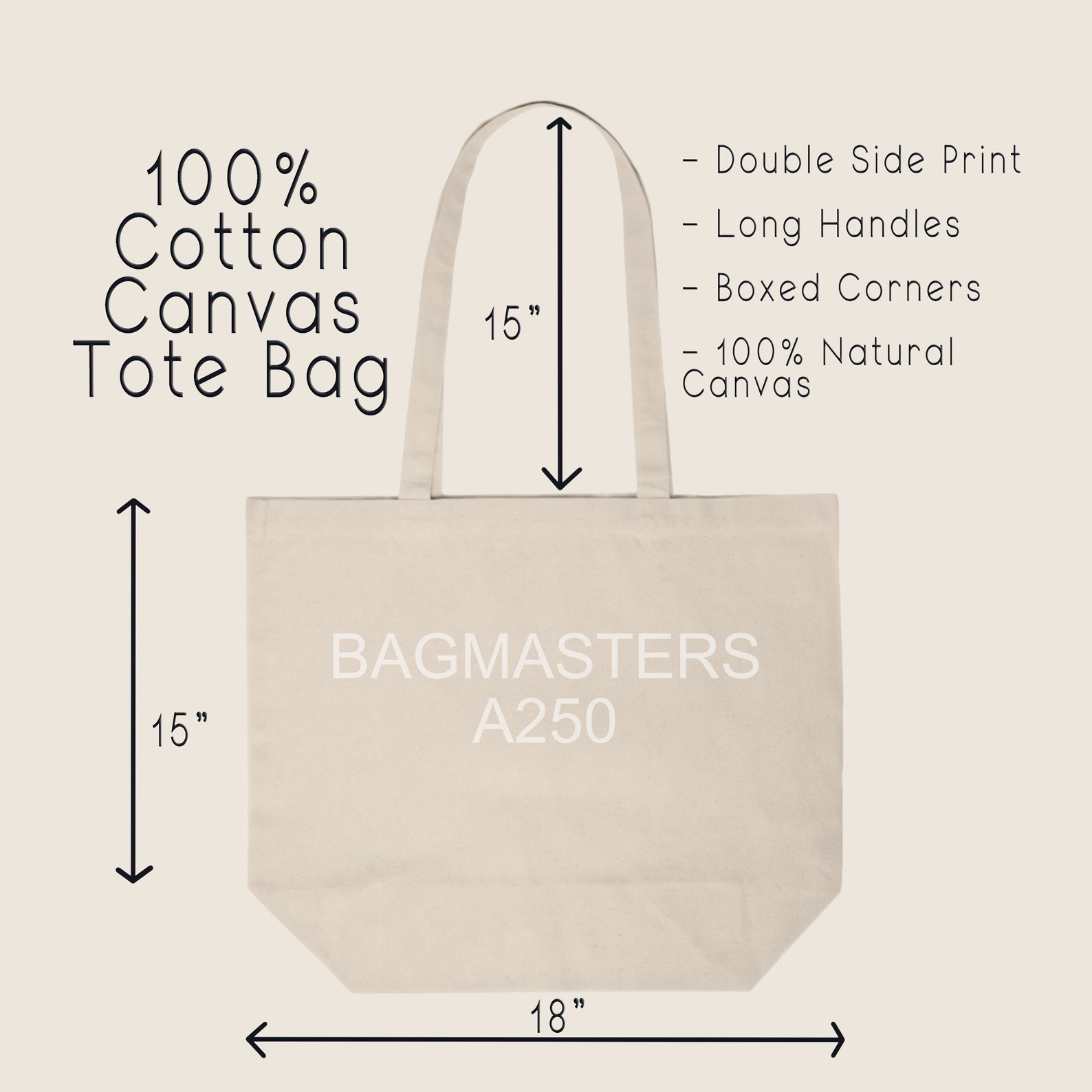 Natural Canvas Tote Bag Size Chart Tote Mockup Size Guide PNG A250 ...