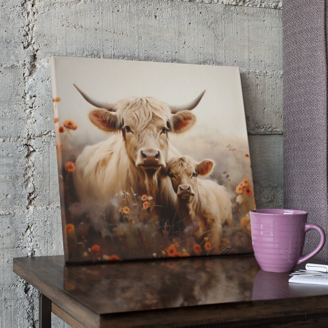Highland Cattle Canvas Watercolor Home Wall Art Scottish - Etsy