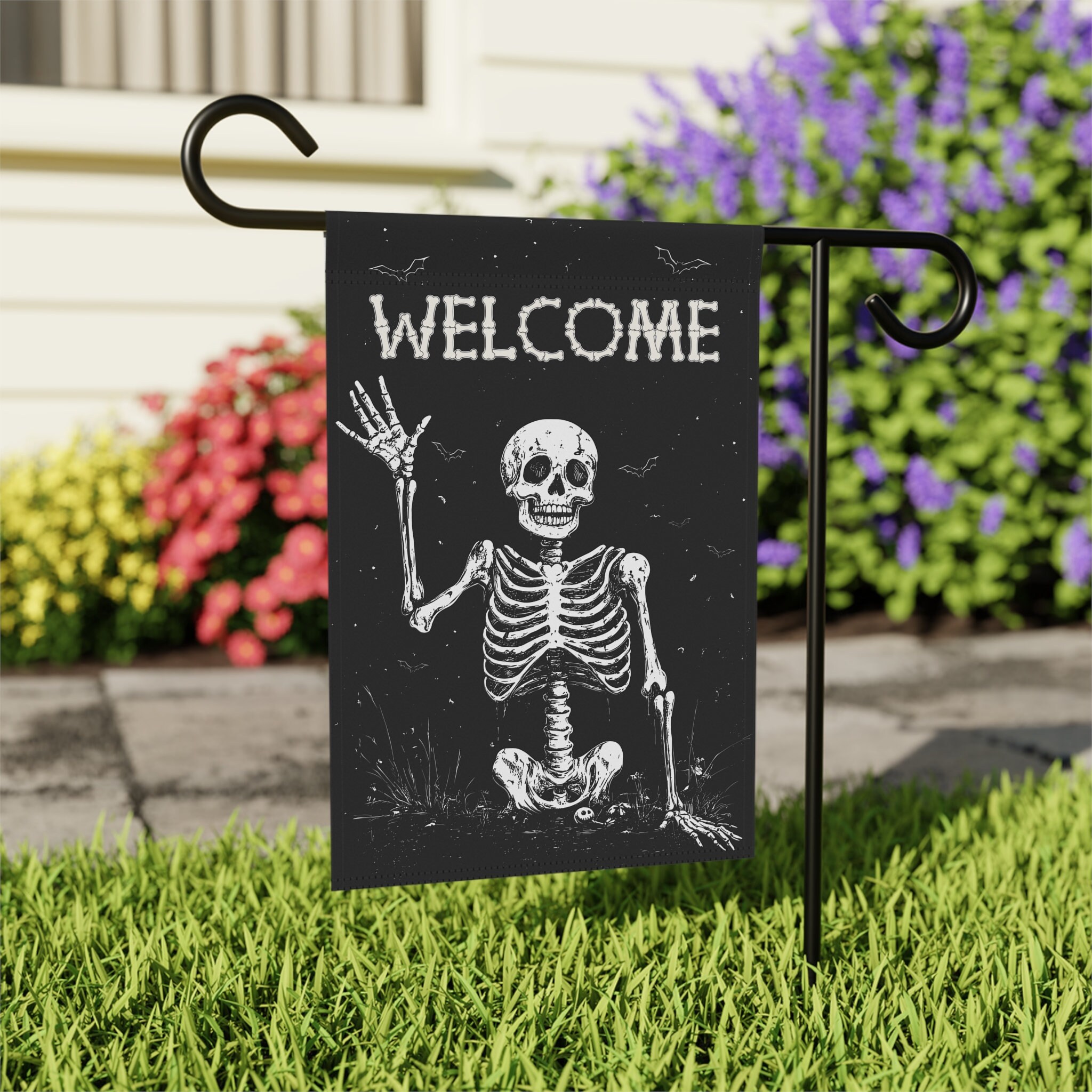 Skeleton Bones Welcome Flag | Happy Halloween Garden Flag | Spooky ...