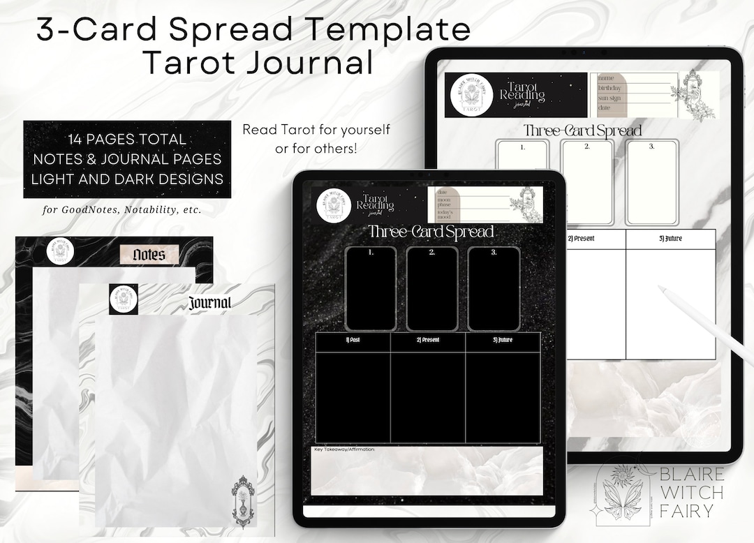 3 Card Spread Template Tarot Three Card Spread Reading and Notes ...