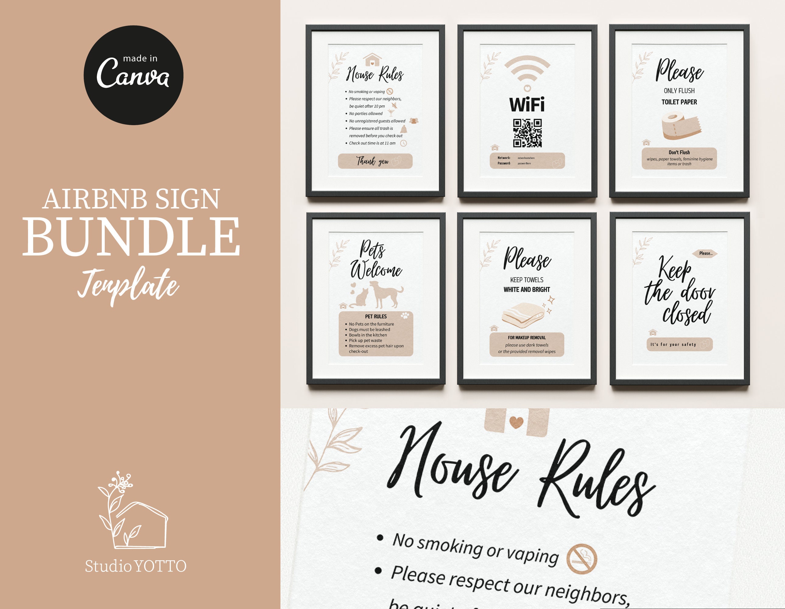 Airbnb Sign BUNDLE, Editable Templates, Canva Template, House Signs ...