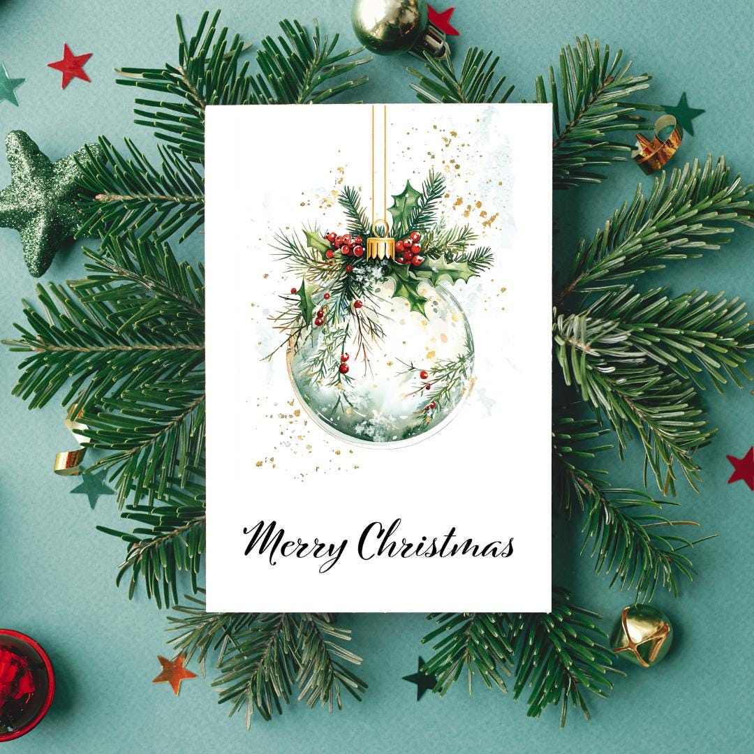 Merry Christmas Card Digital Download Print 8.5in by 11in Cut to 5in by ...