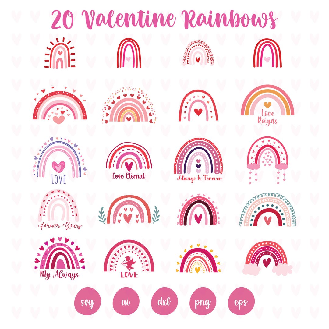 Valentine Rainbow Clipart: Heart PNG & SVG Stickers (digital Download ...