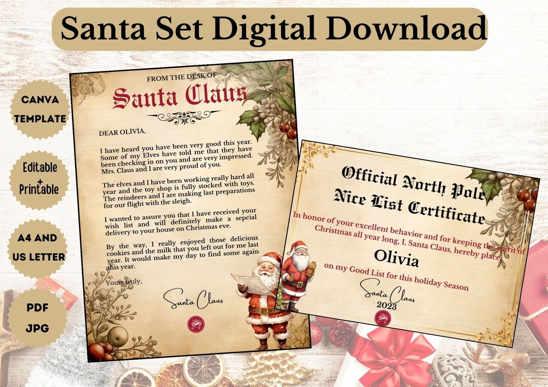 Customizable Santa Letter Kit Editable Personalized Christmas Letter ...