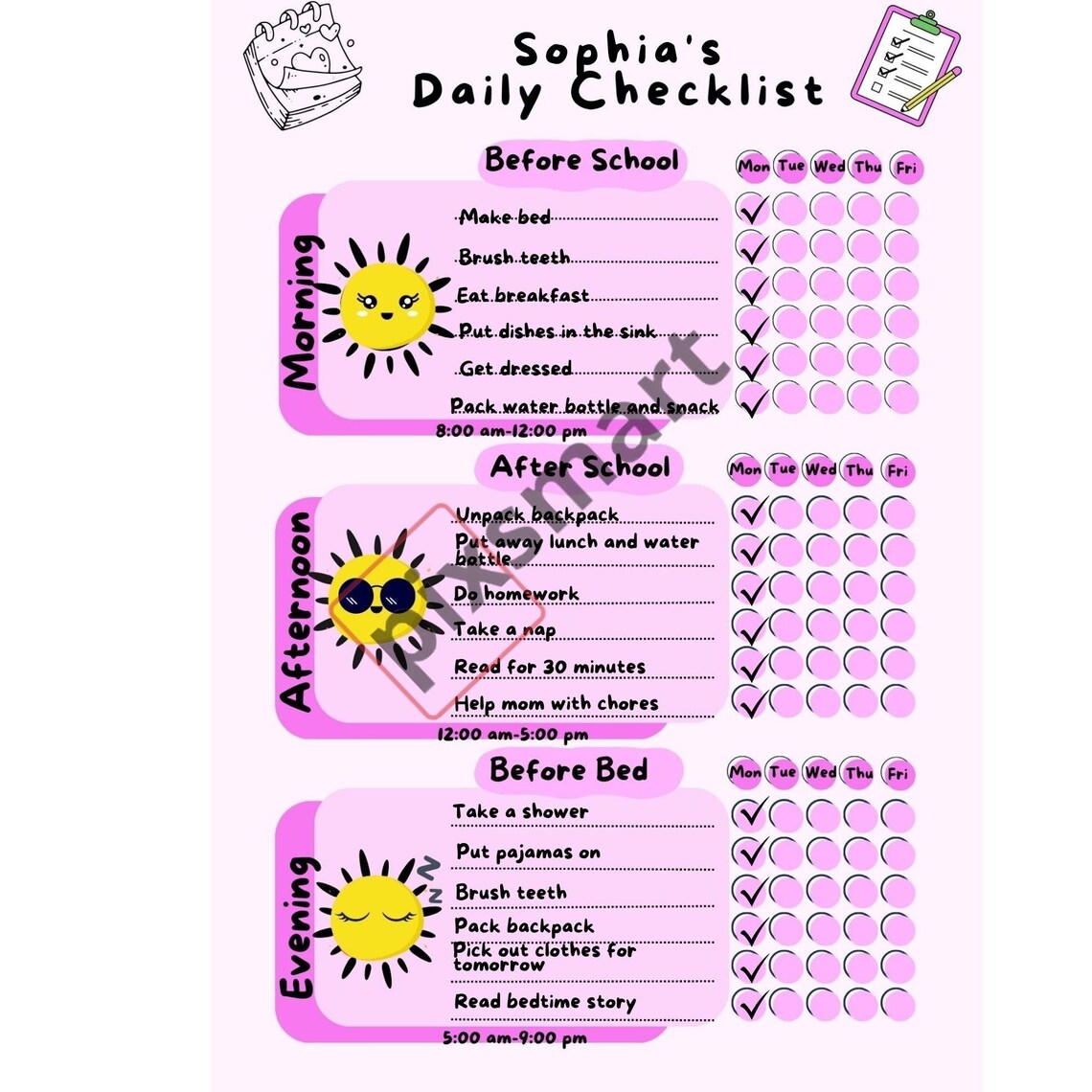 Editable Daily Checklist for Kids,printable, Kids Responsibility Chart ...