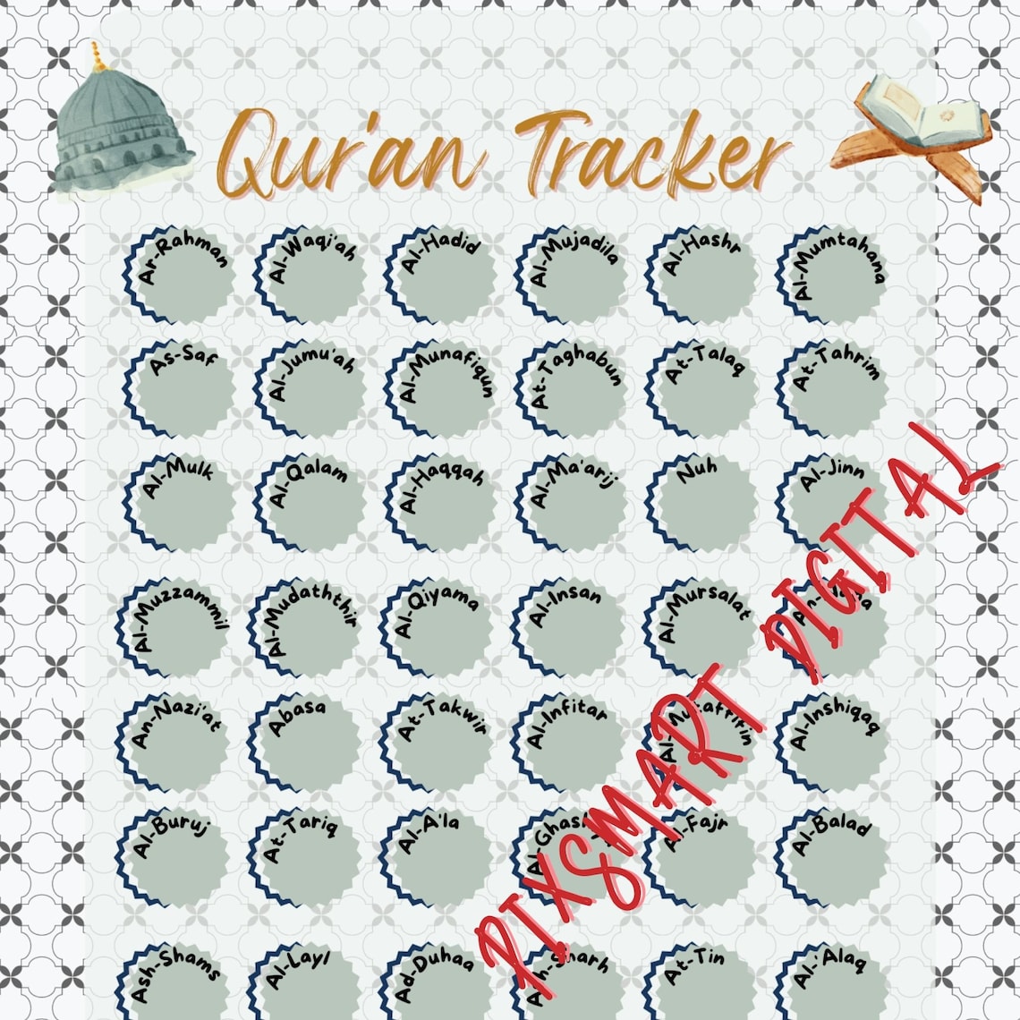 Printable Quran Tracker,juz’amma Tracker, Quran, Islam, Instant ...