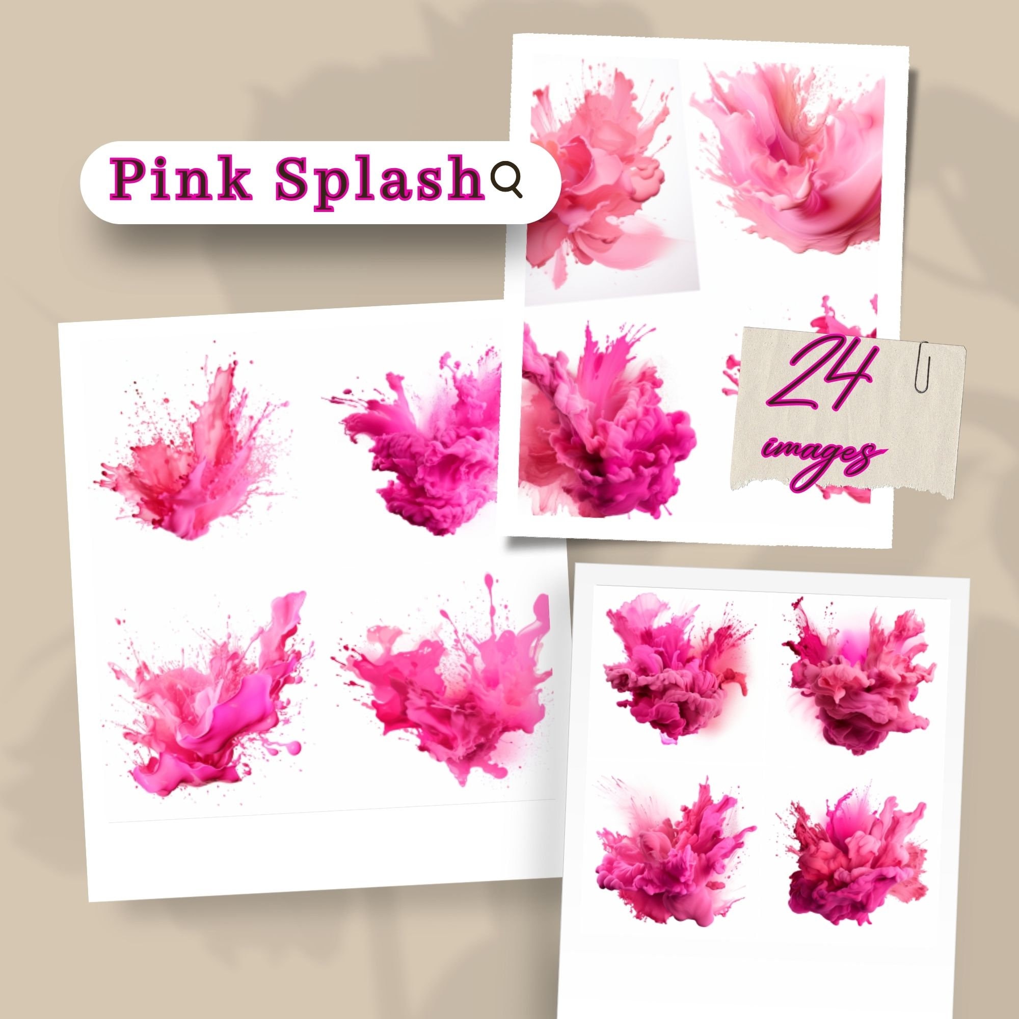 24 Shades of Pink Color Splash Clipart - Digital PNG Files,splash ...