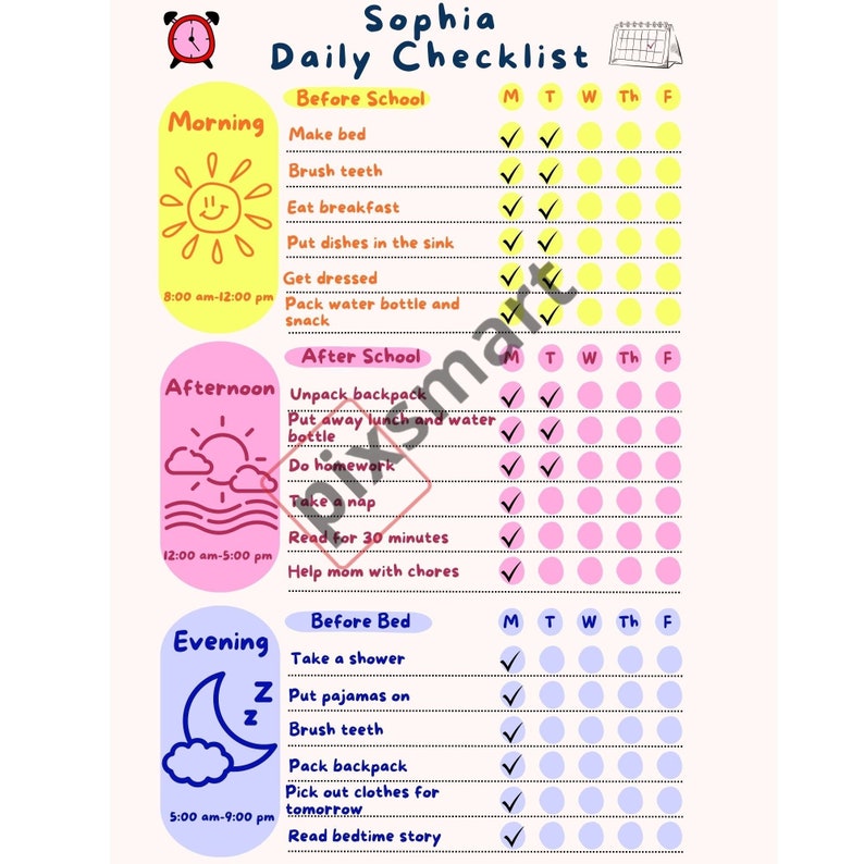Editable Daily Checklist for Kids, Printable, Kids Responsibility Chart ...