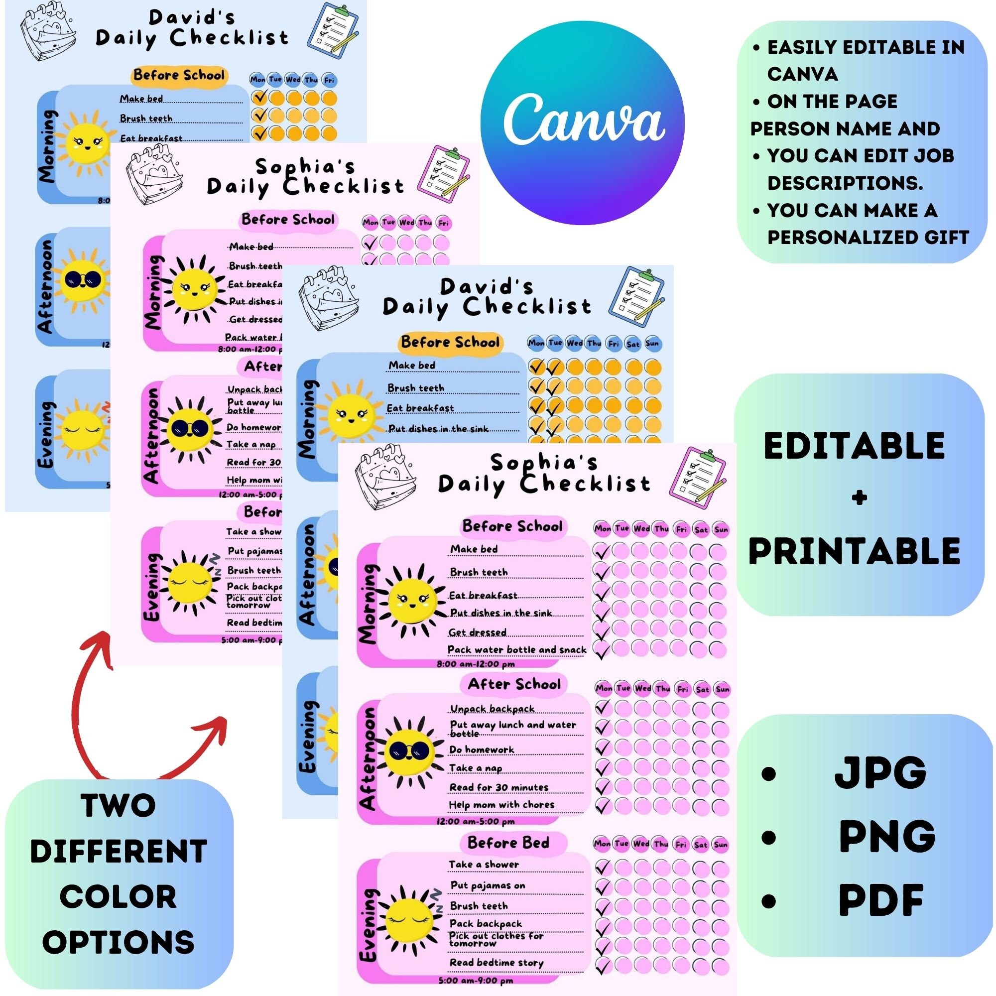 Editable Daily Checklist for Kids,printable, Kids Responsibility Chart ...