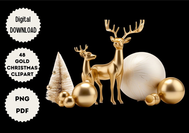 Gold Christmas Clipart Bundle Festive Xmas PNG Images for Invitations ...