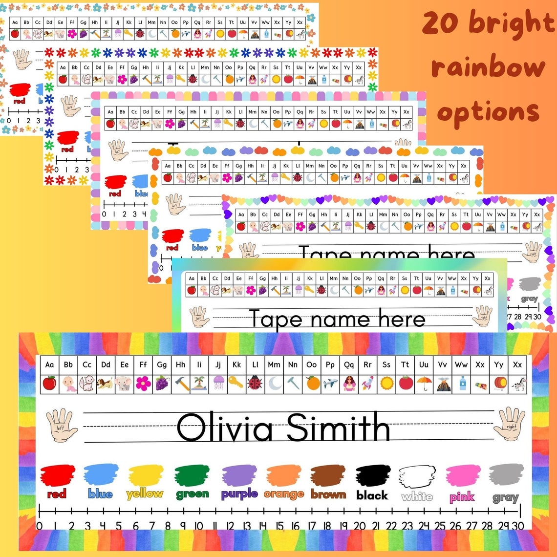 EDITABLE Name Tags.name Plates Rainbow,name Tags for School Editable ...