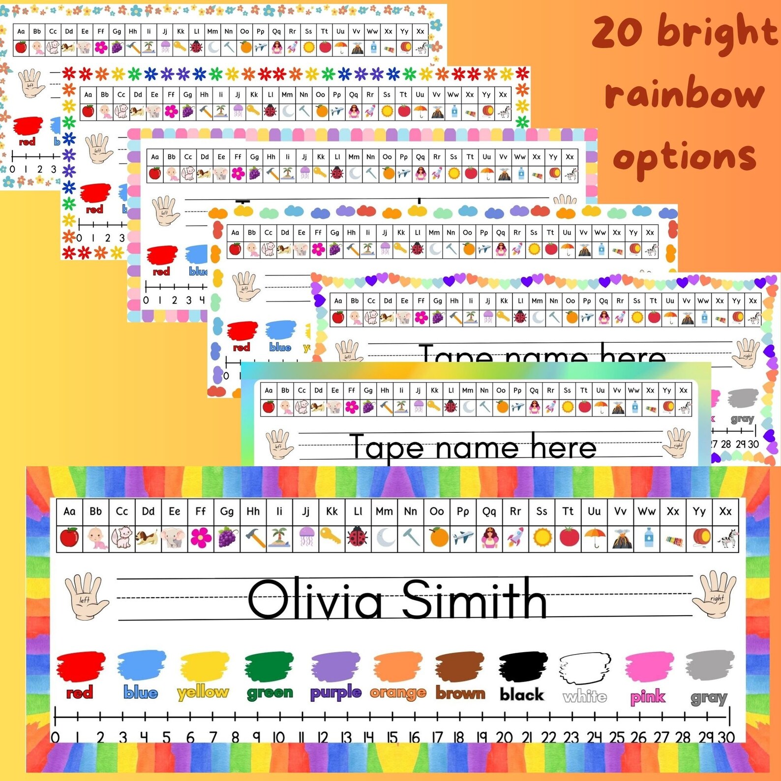 EDITABLE Name Tags.name Plates Rainbow,name Tags for School Editable ...