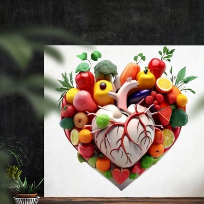 Rainbow Heart Art Print,lifestyle Digital Art,nutritious Food Heart ...