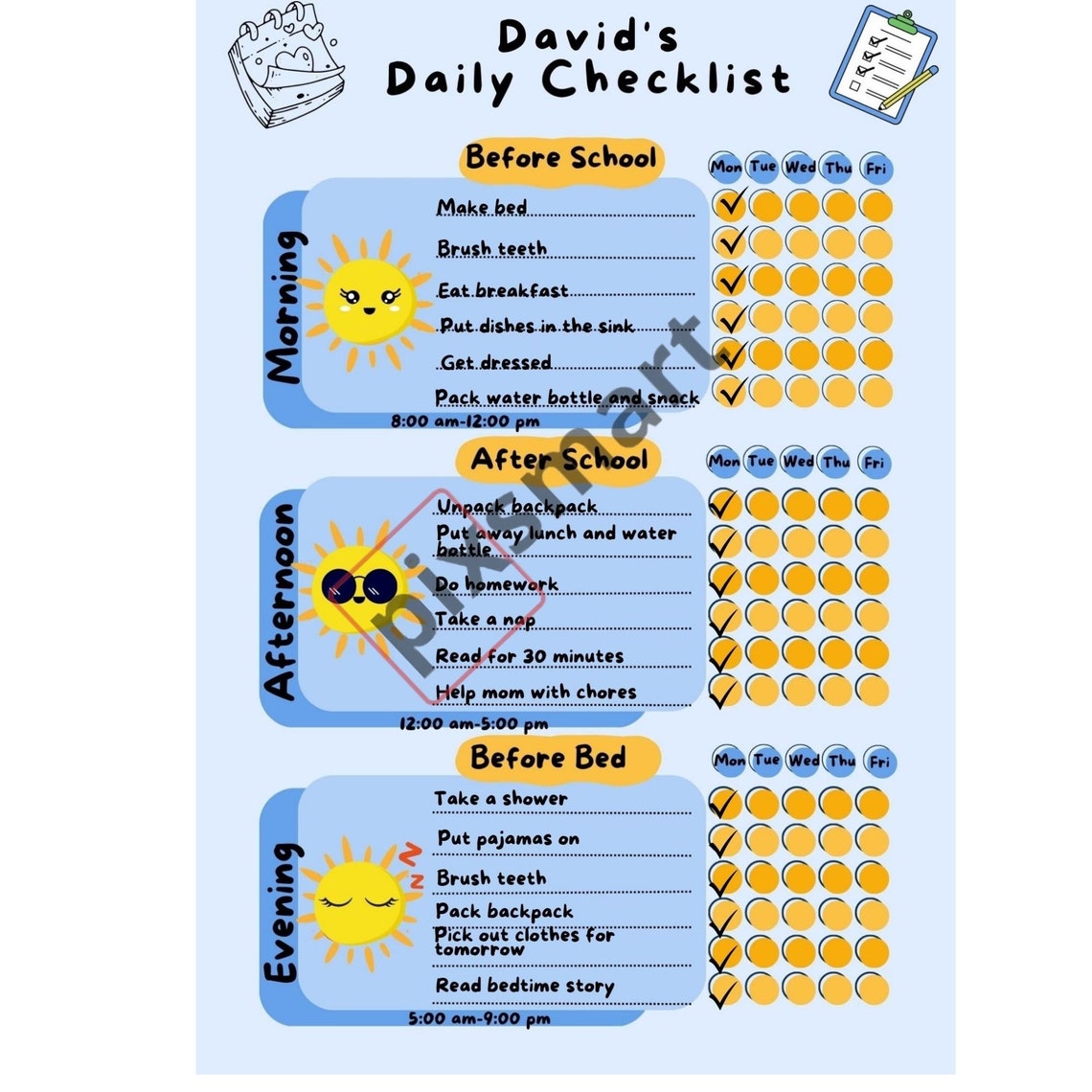 Editable Daily Checklist for Kids,printable, Kids Responsibility Chart ...