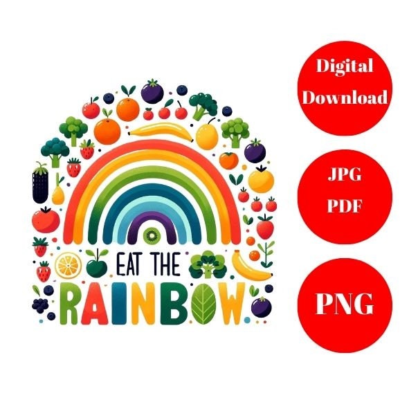 Eat the Rainbow Digital Art, Vibrant Nutrition Education Decor ...