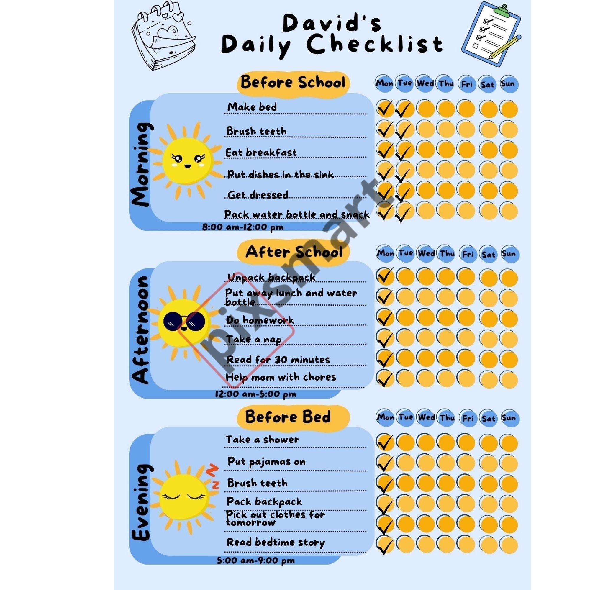 Editable Daily Checklist for Kids,printable, Kids Responsibility Chart ...