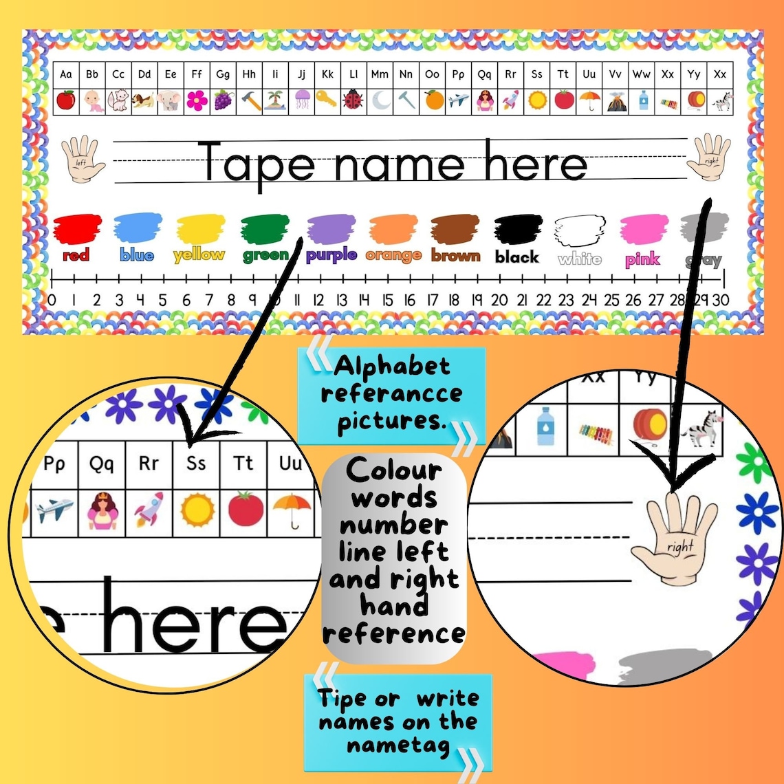 EDITABLE Name Tags.name Plates Rainbow,name Tags for School Editable ...