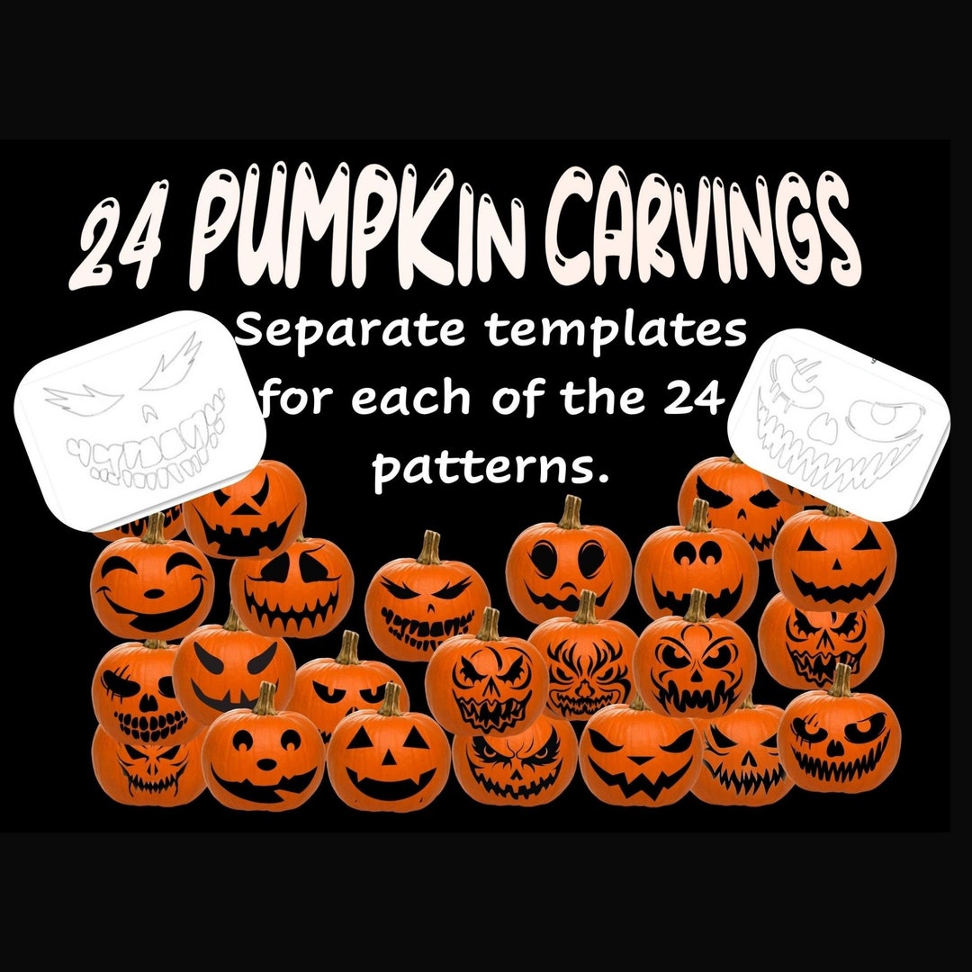 24 Printable Pumpkin Carving Stencils: 48 Pages in A4-sized PDF ...