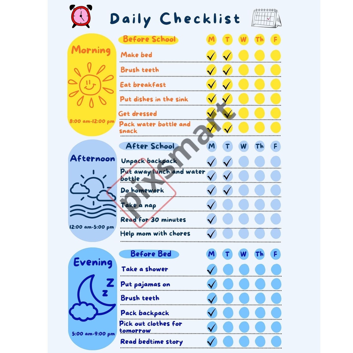 Editable Daily Checklist for Kids, Printable, Kids Responsibility Chart ...