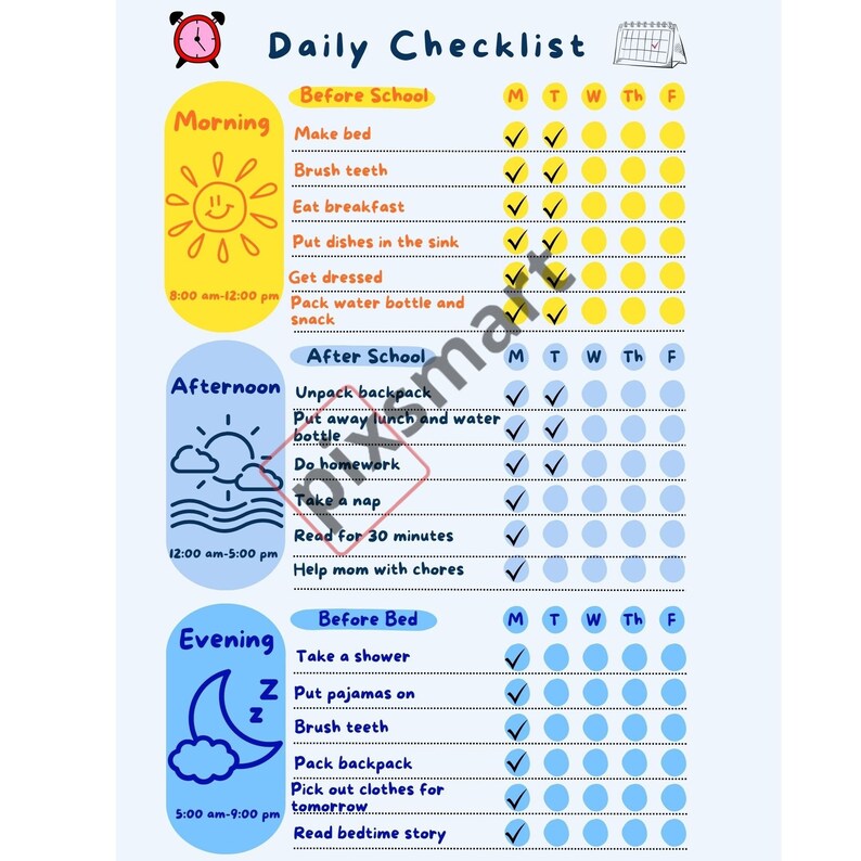 Editable Daily Checklist for Kids, Printable, Kids Responsibility Chart ...
