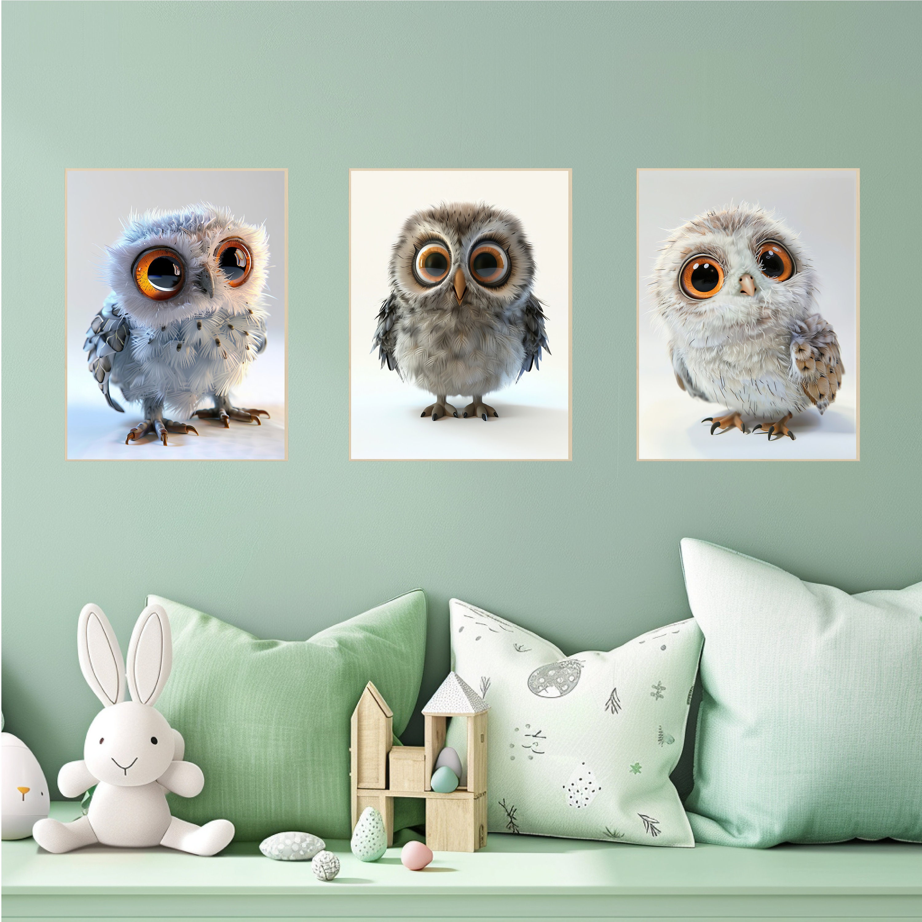 Baby Eule Kinder Poster Set 3er Set Kinderbilder, Wanddeko Kinder ...