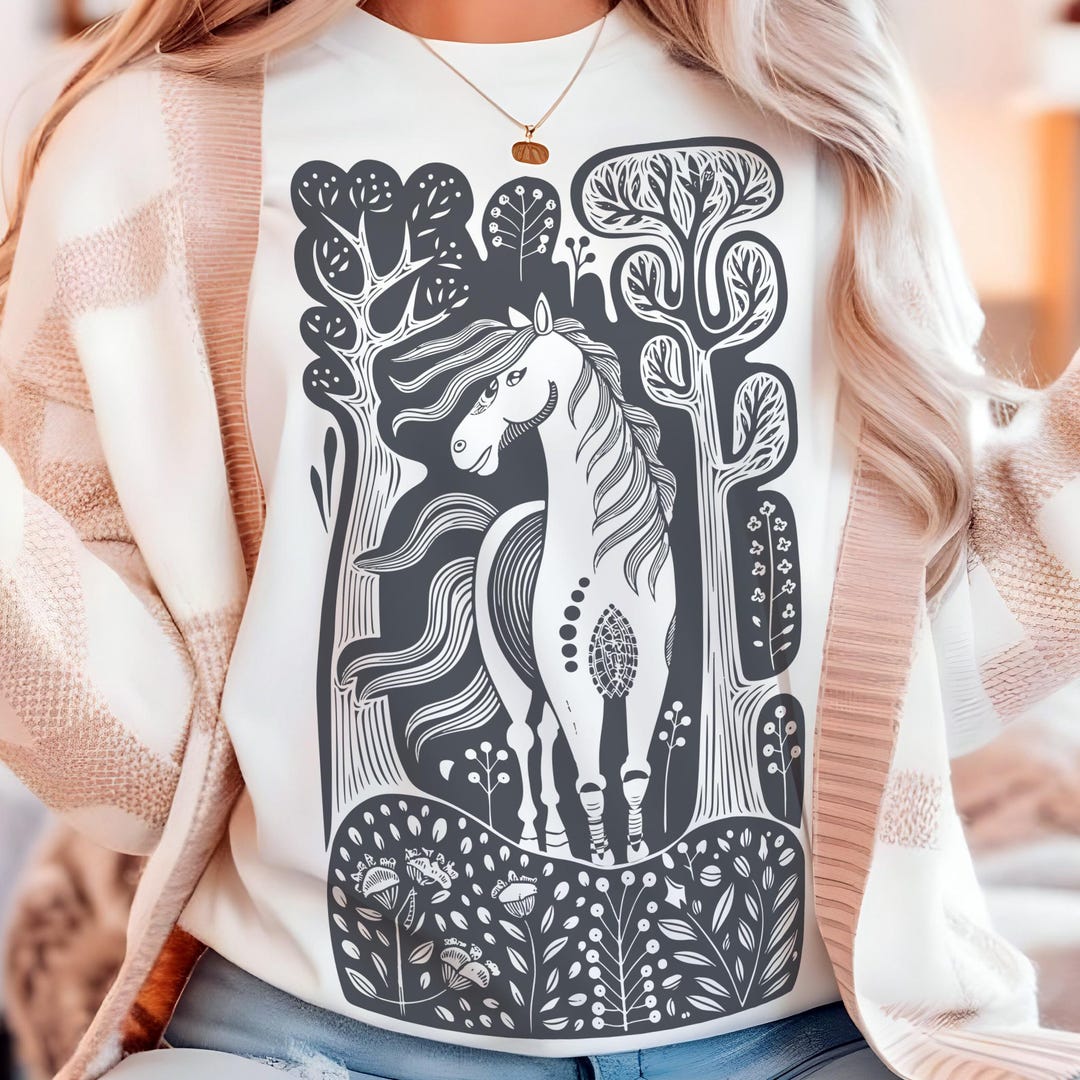 Rustic Horse Woodcut Tee, Equestrian Linocut Print, Cowboy Rodeo T ...