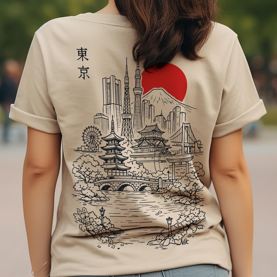 Japan Tokyo Line Art T-shirt, Japanese Doddle Sakura Travel Gift - Etsy