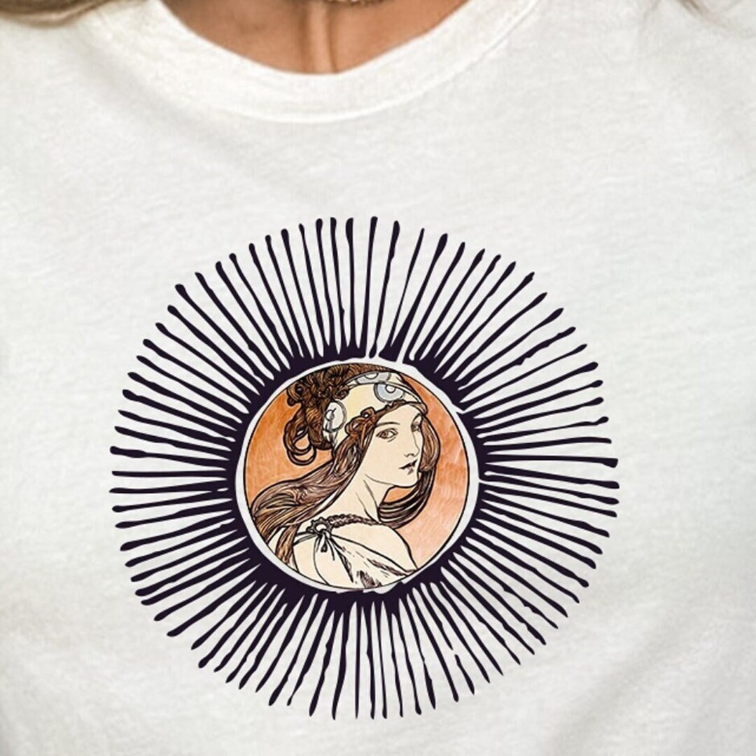 Art Nouveau Mucha Shirt, Cute Artist Shirt, Vintage Style Face Sun ...