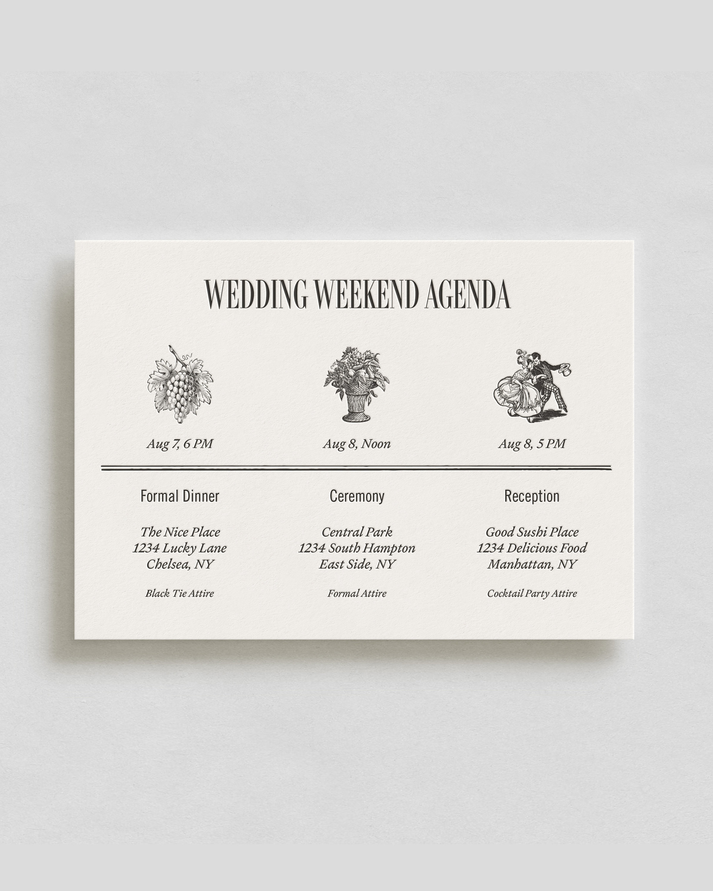 Semi-custom Wedding Weekend Agenda Details Card Blume Suite ...