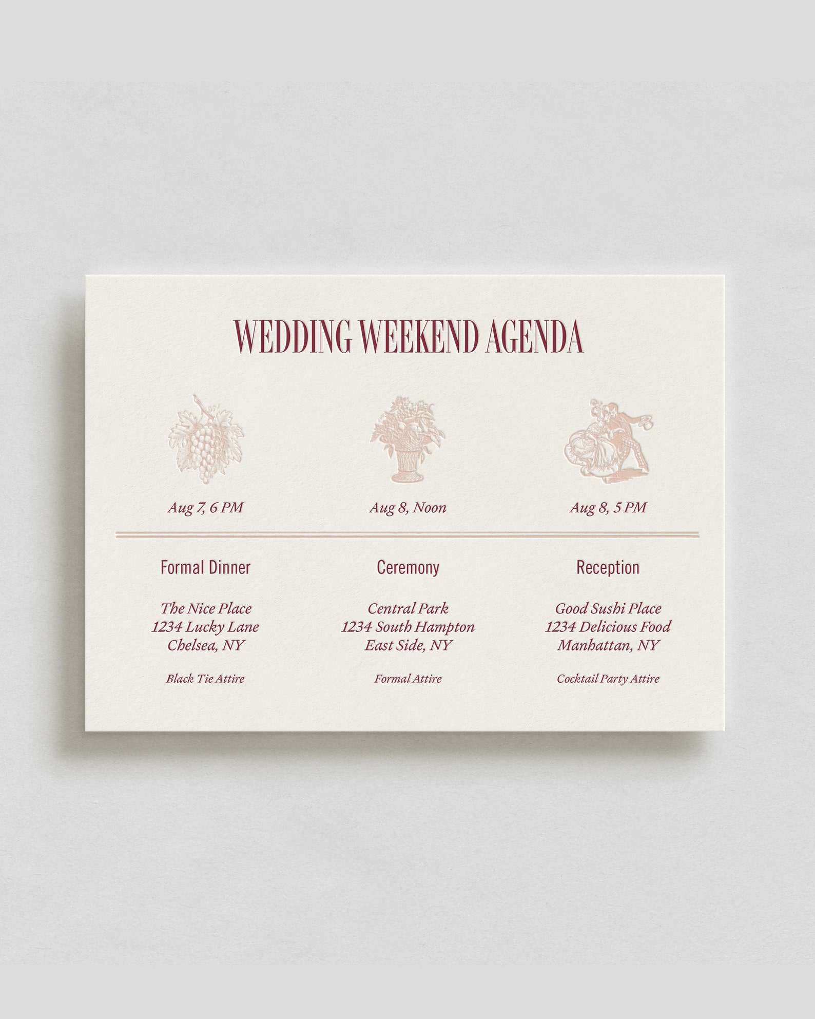 Semi-custom Wedding Weekend Agenda Details Card Blume Suite ...