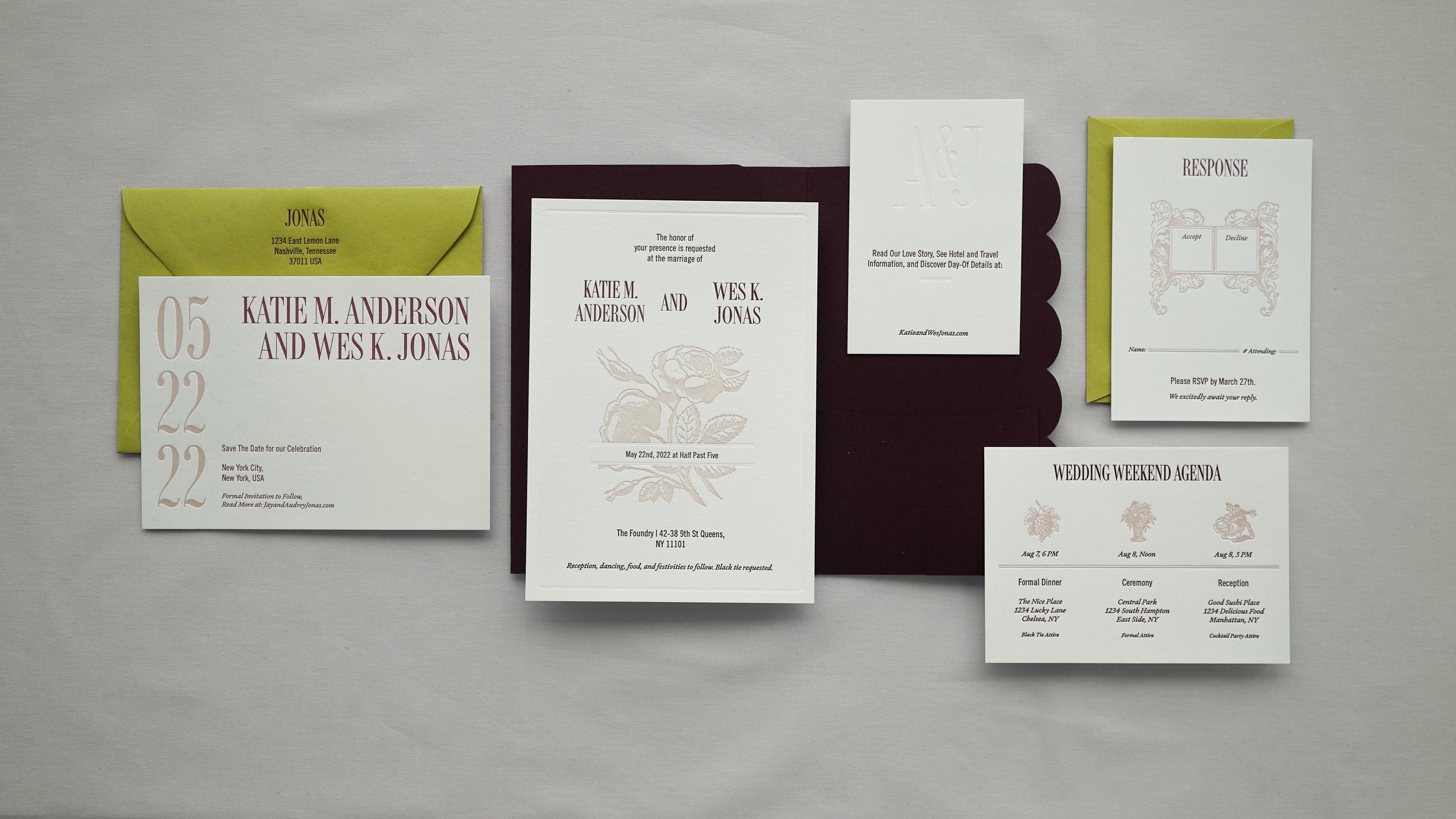 Full Wedding Invitation Suite Semi Custom Letterpress the Blume Suite ...