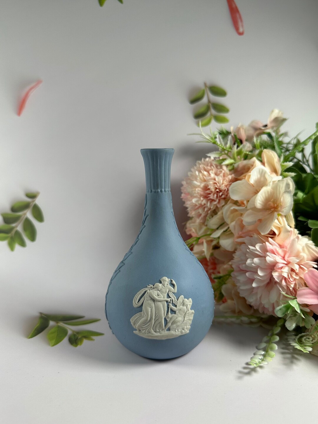 Vintage Wedgwood Jasperware Blue Appliqué Bud Vase Small Mini Flower ...