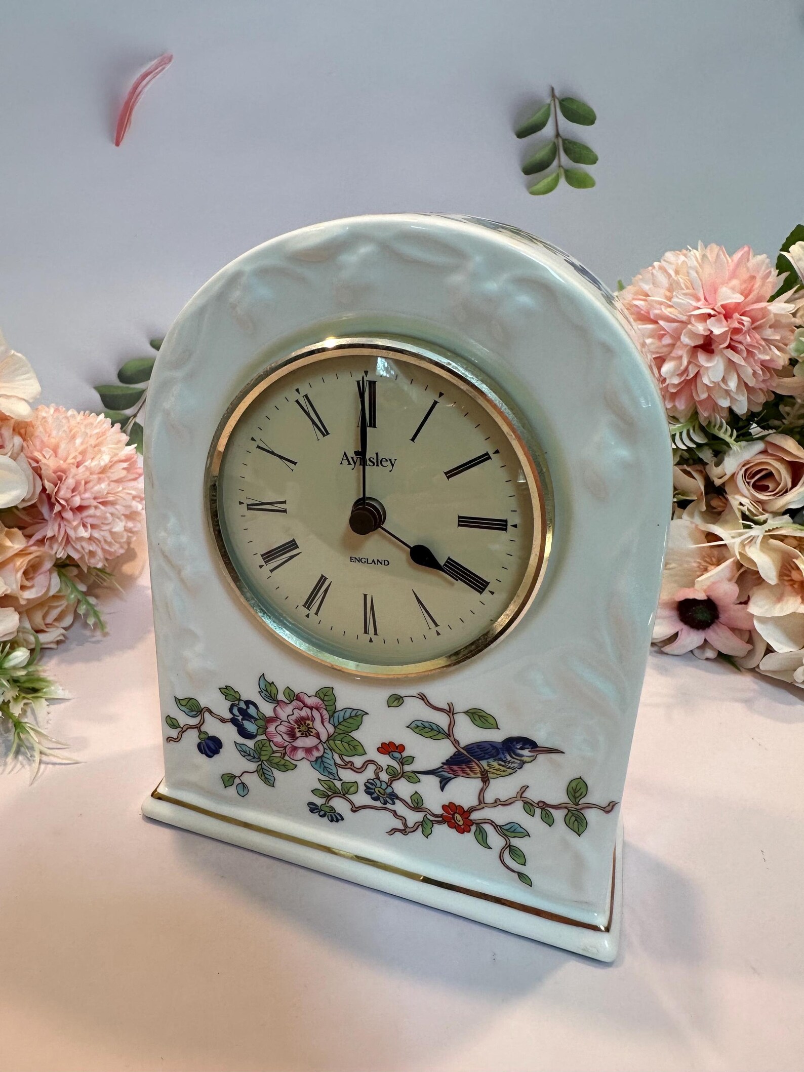 Vintage Aynsley Pembroke Porcelain Mantle Clock Felt Bottom Porcelain ...