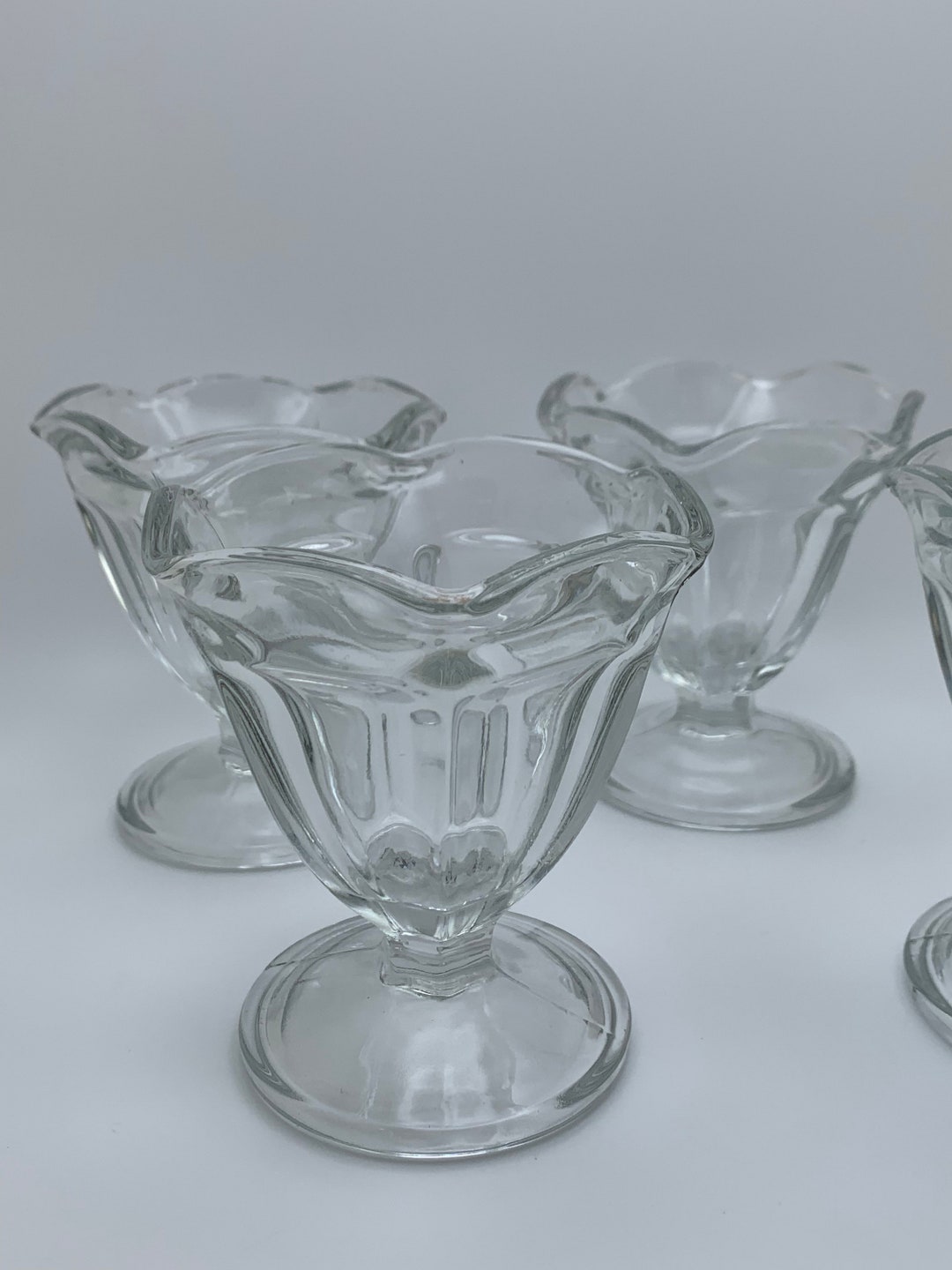 Vintage Anchor Hocking Sundae Glasses Petal Fluted Lettuce Edge Ice ...