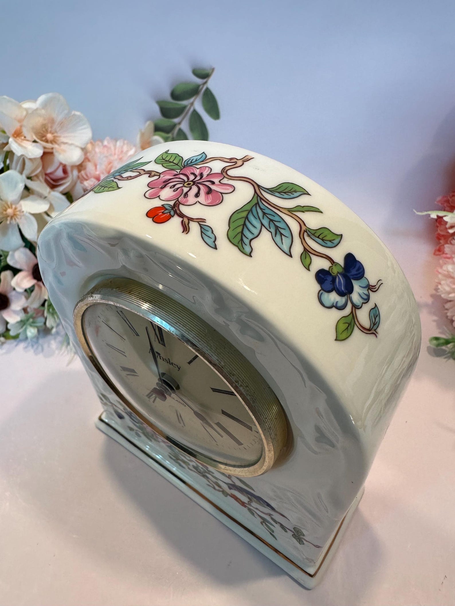 Vintage Aynsley Pembroke Porcelain Mantle Clock Felt Bottom Porcelain ...