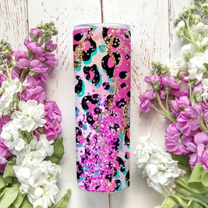 Personalized Pink Glitter Cheetah Print Tumbler With Straw - Etsy