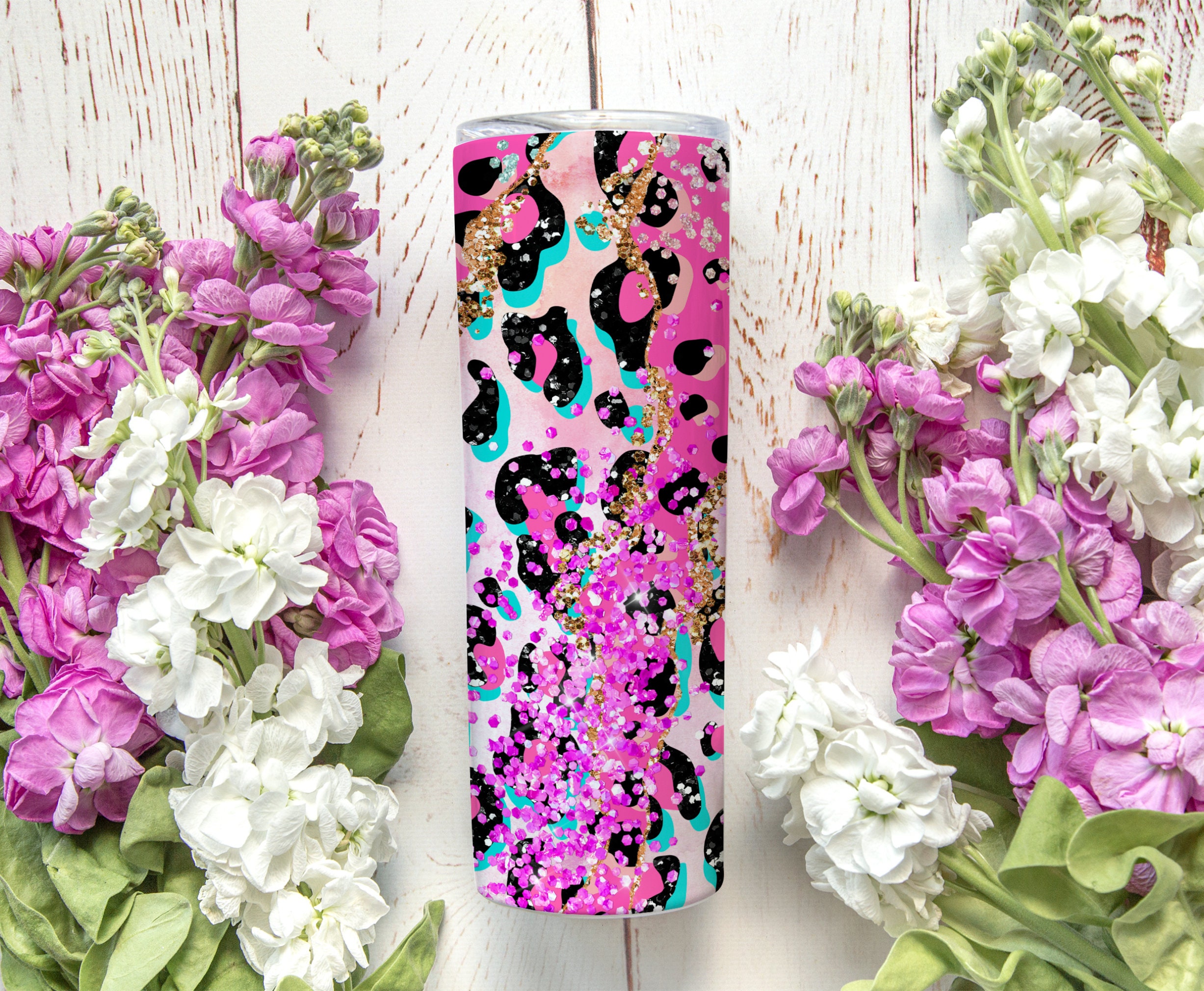 Personalized Pink Glitter Cheetah Print Tumbler With Straw - Etsy