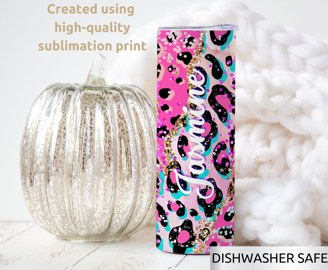 Personalized Pink Glitter Cheetah Print Tumbler With Straw - Etsy