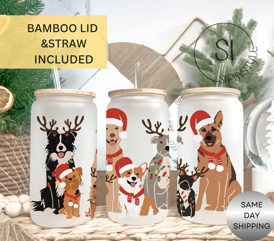 Christmas Dog Lover Gift, Christmas Dogs Iced Coffee Glass, Christmas ...