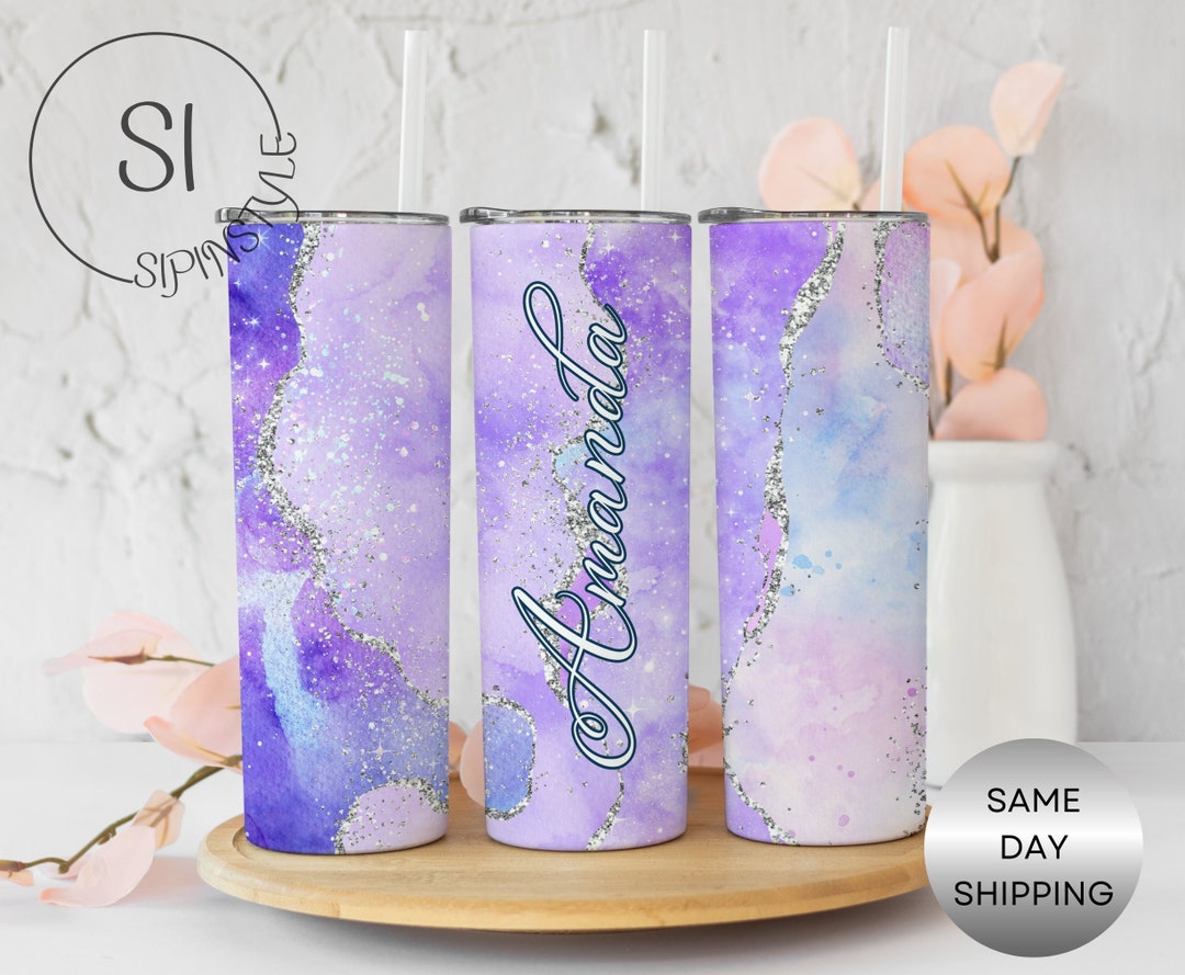 Purple Agate Name Tumbler With Straw Purple Glitter Tumbler - Etsy