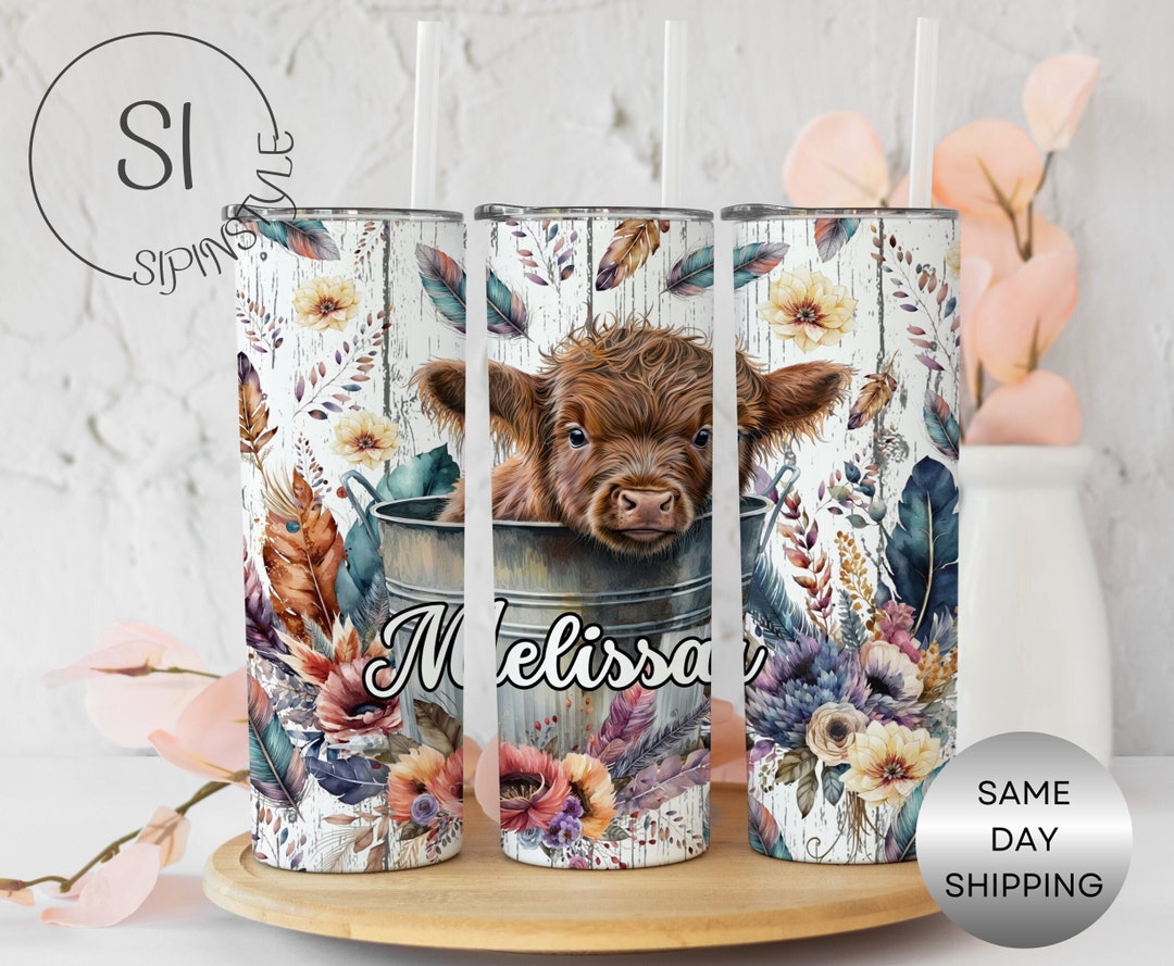 Baby Cow Personalized Tumbler, Baby Cow Gifts, Highland Cow Tumbler Cup ...