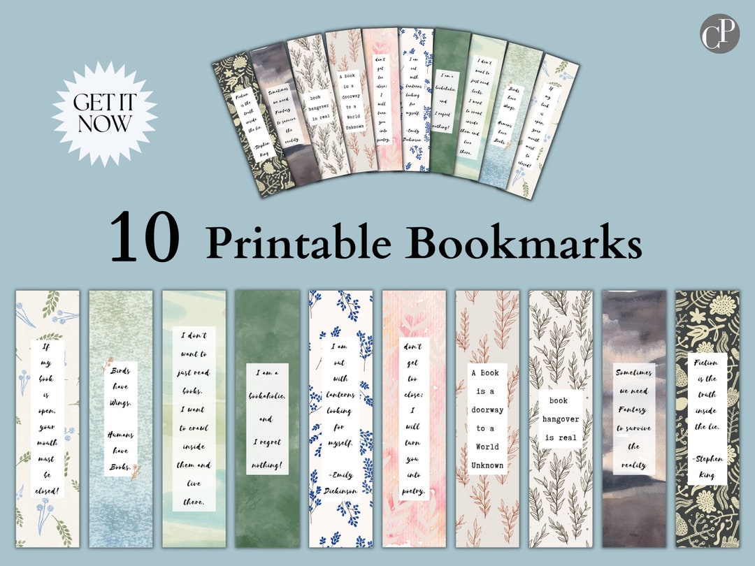 10 Printable Bookmarks, Reading Accessory for Bookworms and Students ...