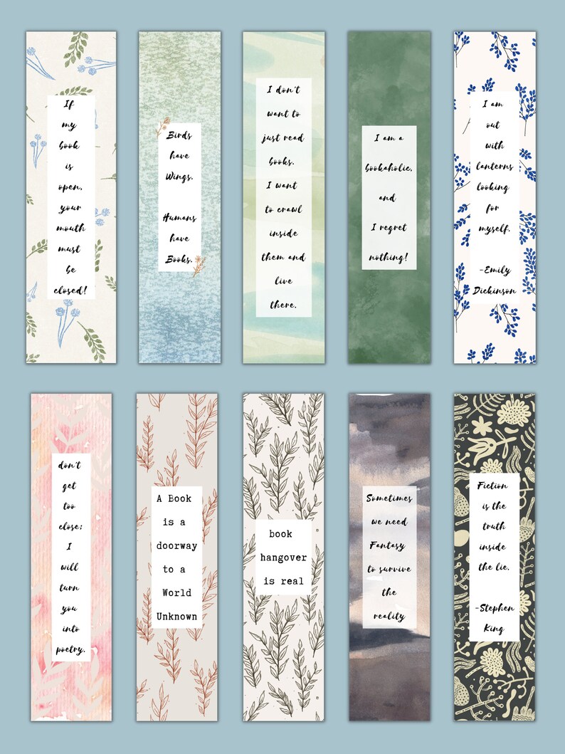 10 Printable Bookmarks, Reading Accessory for Bookworms and Students ...
