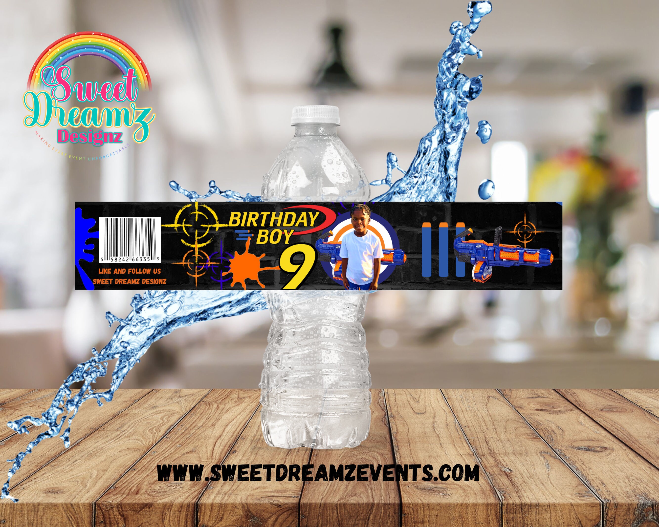 EDITABLE Nerf Inspired Party Water Label Dart Gun Water Birthday Party ...