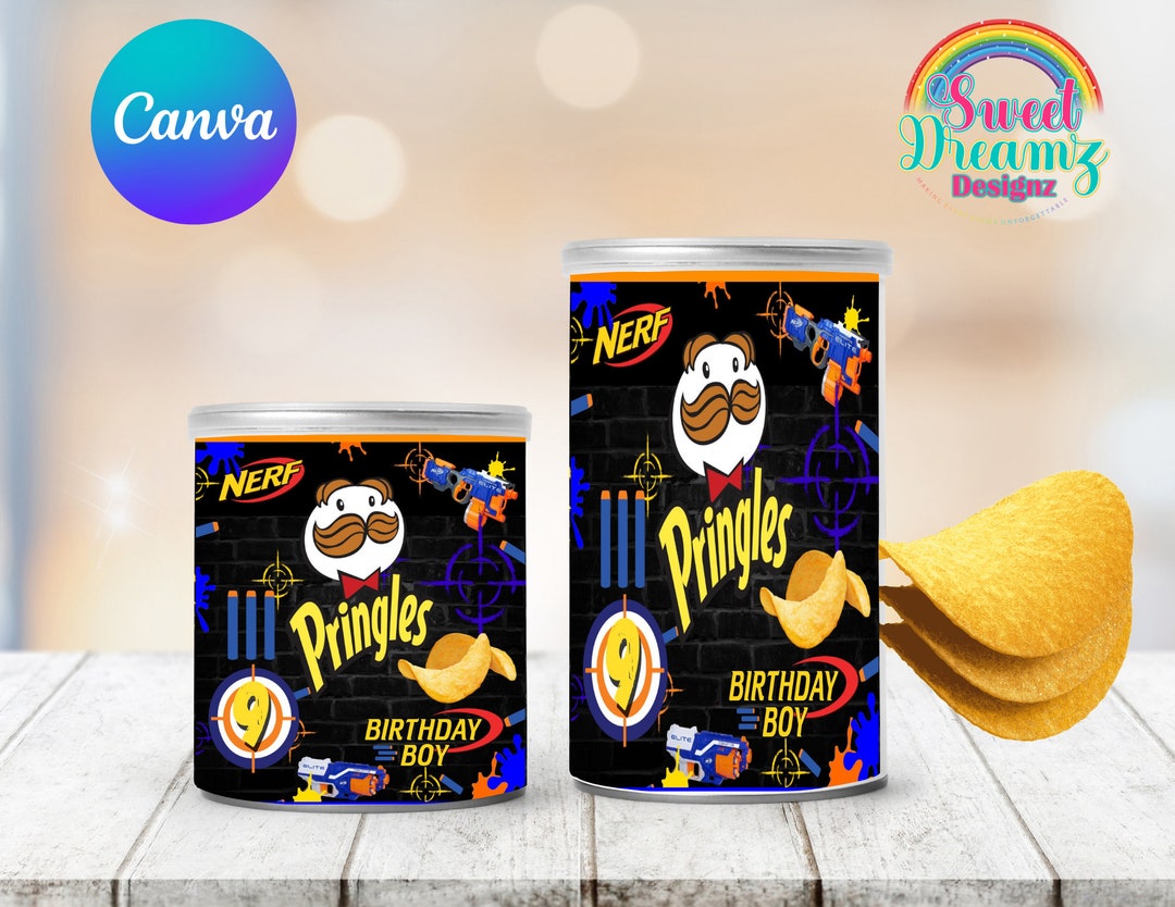 EDITABLE Nerf Inspired Pringle Can Label Dart Gun Chip Can Birthday ...
