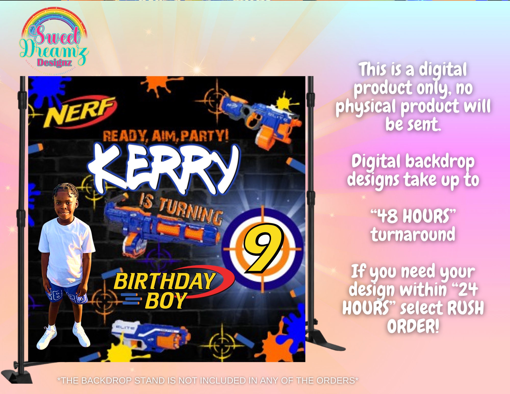 Nerf Inspired Dart Gun Birthday Backdrop Dart Banner Birthday Dart Gun ...